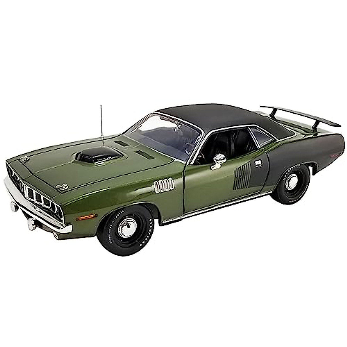 1971 Plymouth Hemi Barracuda Ivy Green with Black Graphics and Black Vinyl Top Limited Edition to 276 Pieces Worldwide 1/18 Diecast Model Car by Acme A1806132VT