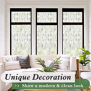 rabbitgoo Window Privacy Film Frosted Glass Window Film, Static Cling Sun Blocking Frosting Door Window Cover for Home, Decorative Window Sticker House Window Tint, Cross Pattern 17.5 x 78.7 inches
