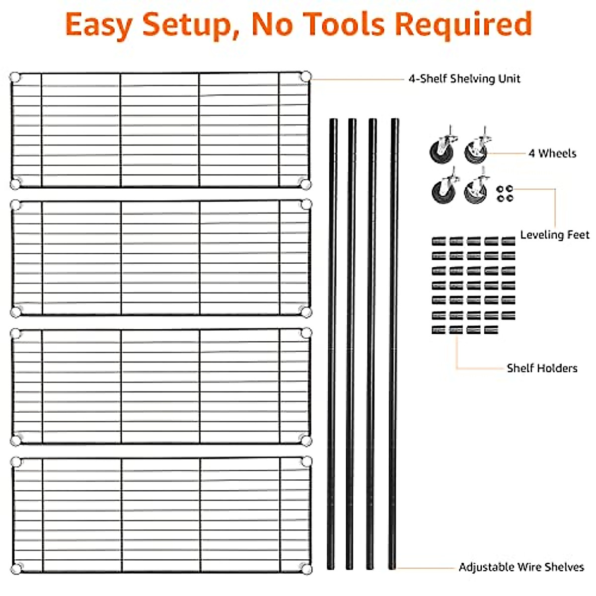 Amazon Basics 4-Shelf Shelving Storage Unit on 3'' Wheel Casters, Black (36L x 14W x 57.75H) & 3-Shelf Adjustable, Heavy Duty Storage Shelving Unit (250 lbs), Black (23.3L x 13.4W x 30H)