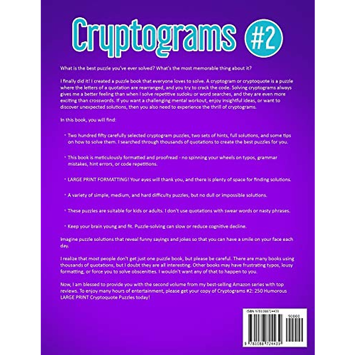 Cryptograms #2: 250 Humorous LARGE PRINT Cryptoquote Puzzles
