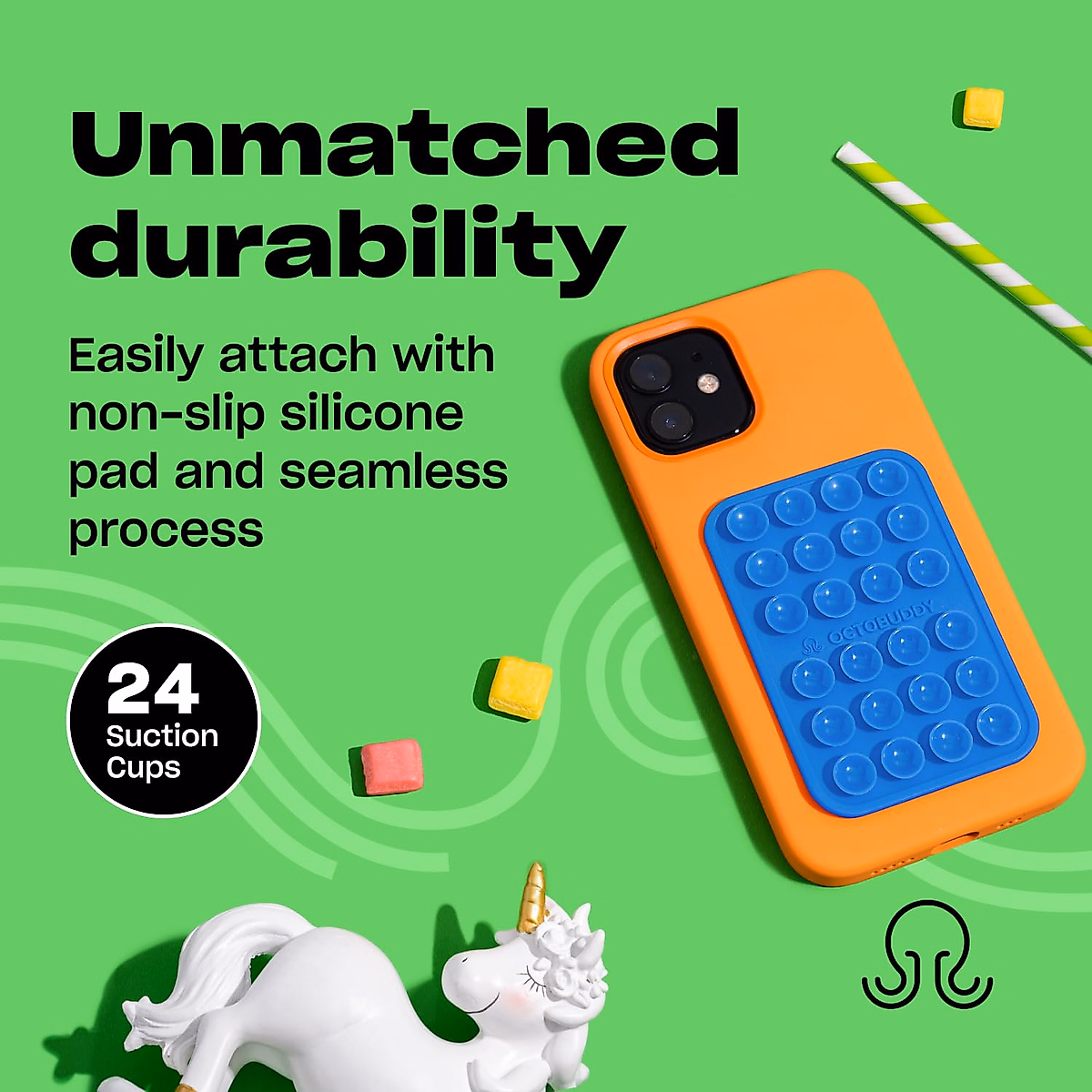 OCTOBUDDY - Silicone Suction Phone Case Adhesive Mount - Hands-Free, Strong Grip Holder for Selfies & Videos - Durable, Easy to Use - iPhone & Android Compatible - 2.25″ x 3.25″, Blue Ashes