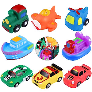 Bath Swimming Toys,8 Assorted Mini Pool Toys 3 Racing Car + Train + Boat + Hovercraft + Helicopter + Fighter