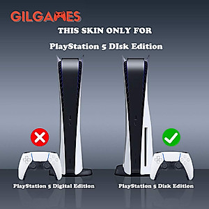 GilGames Stickers Skin Cover for Playstation 5, Vinyl Protector Wrap Full Set Protective Decals Faceplate Cover Kit Console and Controller (Disk Edition)