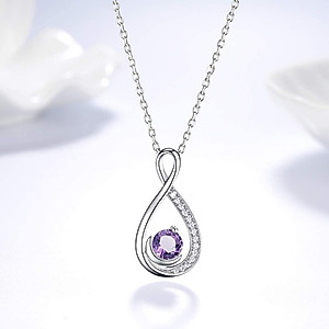 Natural Amethyst Gemstone Necklace for Wife Birthday Gifts Mom Forever Love Infinity Moon Sterling Silver Jewelry for Her