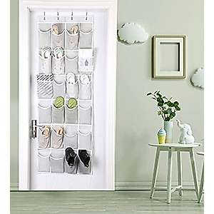 N/C Over The Door Shoe Organizer,Hanging Shoe Organizer for Closet Organizers and Storage,24 Large Mesh Breathable Pockets Hanging Shoe holder,Over The Door Shoe Rack with 4 Hooks
