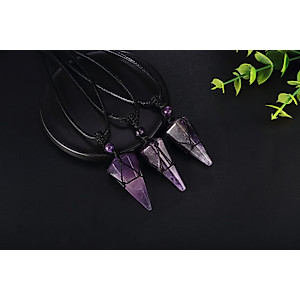 XIANNVXI Amethyst Necklace for Men Women Healing Crystal Stone Pointed Adjustable Black Rope Natural Gemstone Pendant Necklaces Jewelry