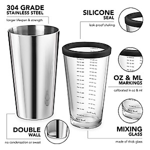 Final Touch Double Wall Boston Shaker with Silicone Seal and Ounce/Milliliter Measurements (FTA1852)