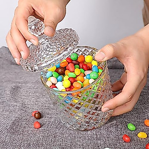 INFTYLE Glass Candy Dish with Lid 1pcs 20oz Large Crystal Glass Candy Jar Jewelry Box Dappen Dish Cookie Jar for decorative storage gift idea