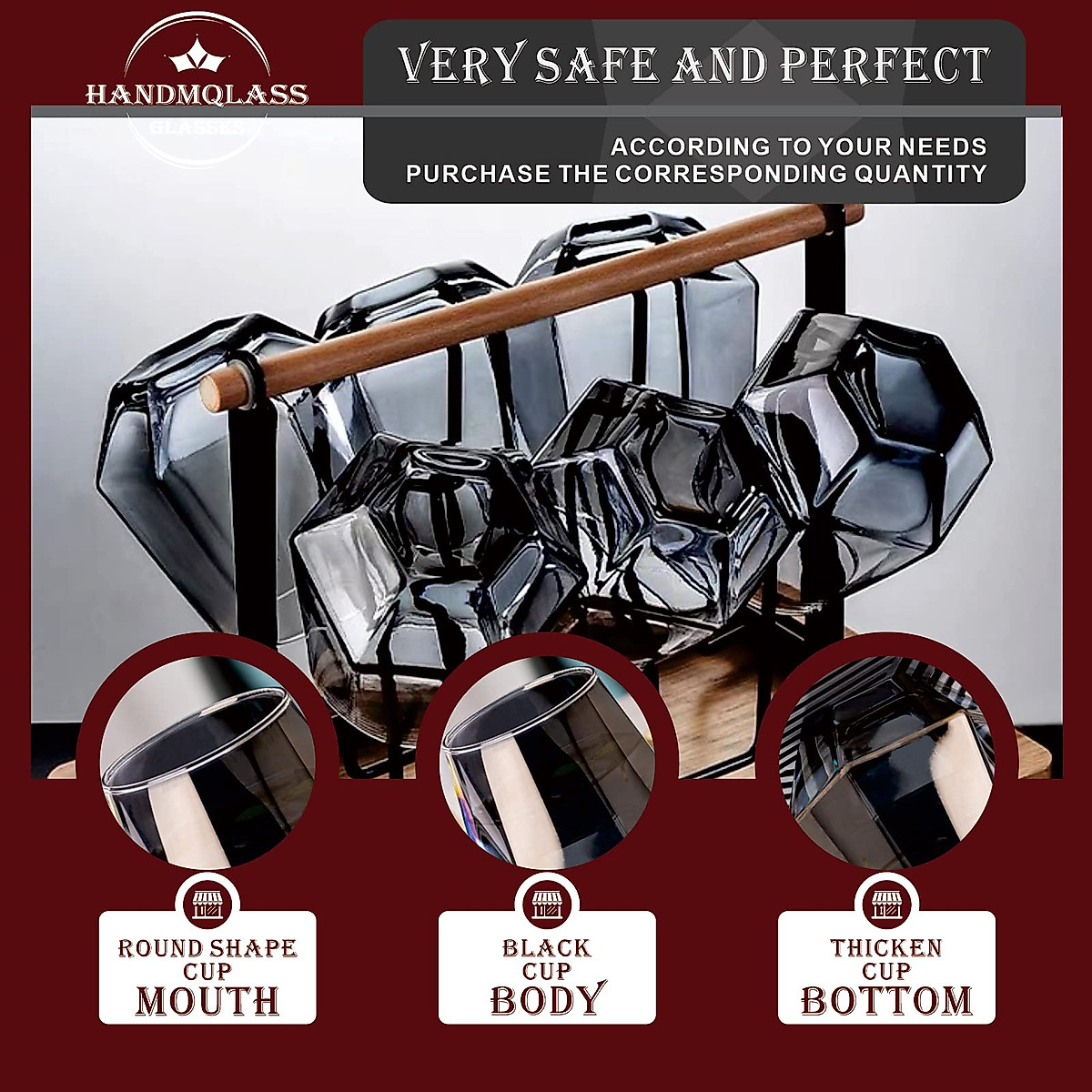 stemless glass wine glasses for whiskey cocktail wine Bourbon Brandy, glass tumblers & water glasses for Water, tea, juice, milk, coffee, milkshake, 10 oz 300 ml (black)