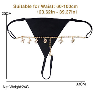 Personalized Crystal Letter Thong For Women, Custom Name Waist Chain Sexy Silver Color Valentine's Body Jewelry (Red)