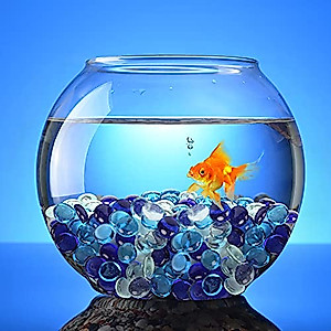 FUTUREPLUSX Flat Glass Marbles 1Lb, 100PCS Fill 0.3L Vol. Premium Blue Mixed Color Flat Gems Fish Tank Rocks Vase Filler Beads Table Scatter Décor