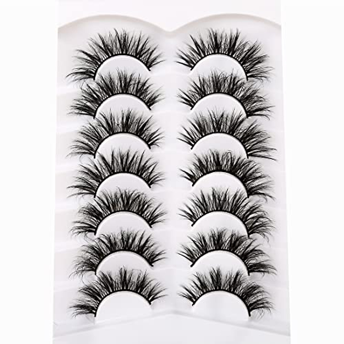 Pooplunch False Eyelashes Wispy Mink Lashes Cat Eye Look 8D Volume Fluffy Natural Fake Eyelash Faux Mink Lashes 7 Pairs Pack