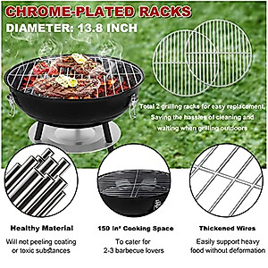 14in Charcoal Grill with 2 Grilling Racks, Joyfair Portable BBQ Grill for Outdoor Camping/Backyard Barbecue Party, Enamel Coated Fire Box & Dual Ventilation System, Lightweight & Easy Carrying, Red
