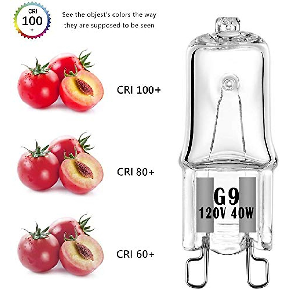 YBEK G9 Halogen Bulb 120V 40W T4 Type 2 Pin Base for Range Hood Lights, Microwave Ovens, Bathroom, Chandeliers Light Bulbs Replacement Dimmable Warm White (10 Pack)