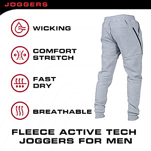 Ultra Performance 3 Pack Fleece Active Tech Joggers for Men, Mens Sweatpants with Zipper Pockets