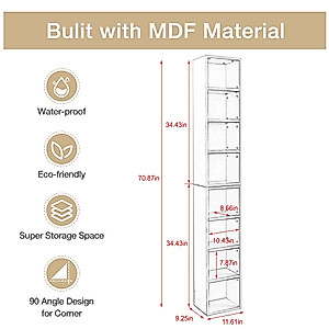 BOLGTO 70.9-inch Tall Narrow Bookcase, 8-Shelf Display Bookshelf with Adjustable Shelves Multi-Functional Floor Standing Display Storage Cabinet Home Decor Furniture for Home Office Living Room,Black