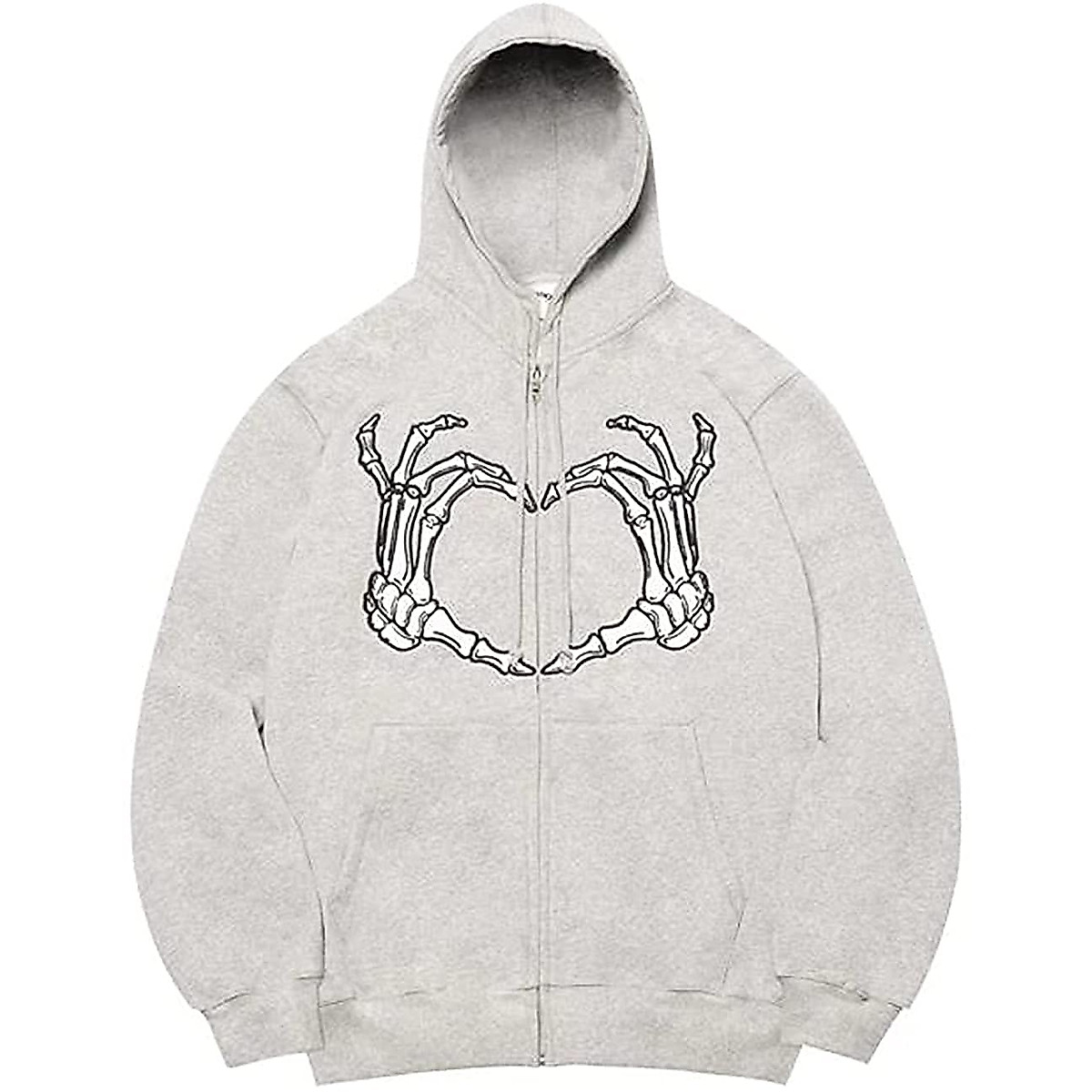 Women Men Oversized Zip Up Sweatshirt Hoodie Jacket Halloween Skeleton Print Coat Aesthetic Streetwear Top Gray
