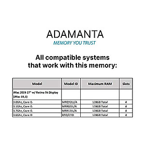 Adamanta 128GB (4x32GB) Memory Upgrade for 2020 Apple iMac 27" w/Retina 5K Display & 2019 Apple iMac 27" w/Retina 5K Display DDR4 2666Mhz PC4-21300 SODIMM 2Rx8 CL19 1.2v DRAM RAM