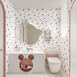 CHIHUT Boho Rainbow Peel and Stick Wallpaper - Watercolor Cute Flowers Stars Contact Paper for Kids - Self Adhesive Removable Wall Decals for Girls Bedroom Cabinets Walls 17.7"x100"