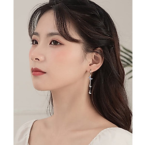 SLUYNZ 925 Sterling Silver Butterfly Dangle Earrings Tassel for Women CZ Butterfly Hoop Earrings Chain (A-Silver)