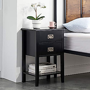 VECELO Nightstands Set of 2 End/Side Tables for Living Room Bedroom Bedside, Vintage Accent Furniture Small Space, Solid Wood Legs, Two Drawers, Black