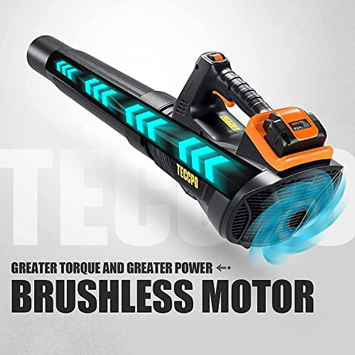 TECCPO 40V Cordless Leaf Blower Brushless, 420 CFM/110 MPH, 2.5Ah Samsung Battery and Charger Included, Fast Installation, 5-Speed Axial Blower, for Lawn Care and Snow Blowing -TDLB4025A