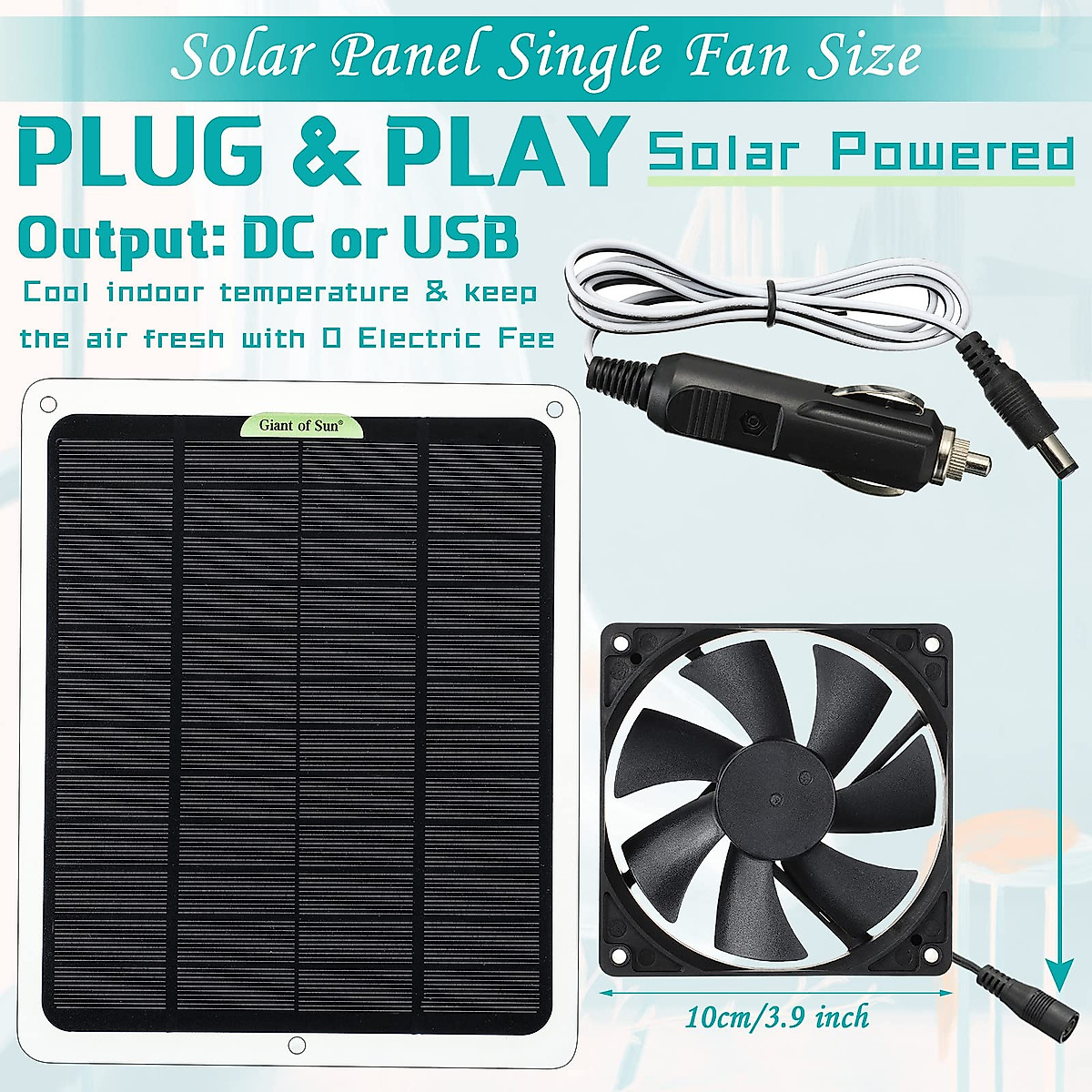 2 Sets Solar Powered Panel Fan Kits, 10W Solar Panel Dual Fan and DC USB Single Fan Car Charger IPX7 Waterproof for Small Chicken Coop, Dog House, Shed, Greenhouse, Window Exhaust