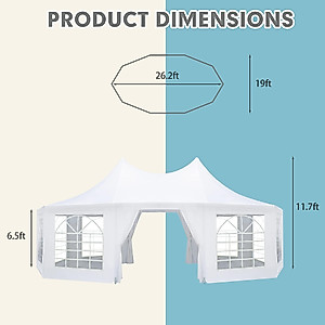 EROMMY 26x19ft Party Tent, White Wedding Tent, Decagonal Heavy Duty Canopy with 8 Removable Sidewalls, 8 Church Windows and 2 Pull-Back Doors, Outdoor Gazebo Pavilion Shelter Tent for Party, Event