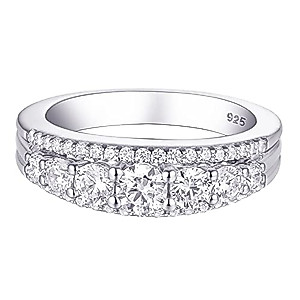 Newshe 1.13ct Round White AAAAA Cz 925 Sterling Silver Wedding Band Eternity Ring Size 7
