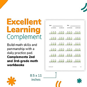 Channie's One Page A Day Math Workbook, Triple Digit Math Practice Worksheets, 50 Pages Front and Back, 25 Sheets, Grades 2nd and 3rd, Addition and Subtraction workbook , Size 8.5” x 11”