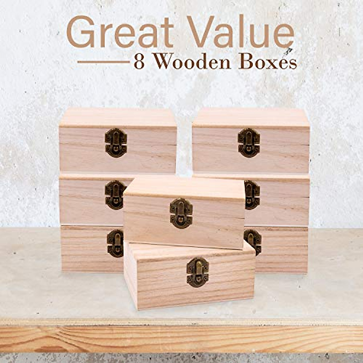 8 Pk Wooden Boxes for Crafts, Unfinished Wood Boxes 5.875 in x 3.8 in x 2 in