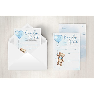 Your Main Event Prints Bear Baby Shower Invitations with Book Request and Diaper Raffle Card, We Can Bearly Wait Teddy, Forest Animal, Baby Sprinkle, 20 Fill in Invites