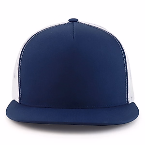 Trendy Apparel Shop Flexfit Oversize XXL Structured Blank 5 Panel Flatbill Snapback Mesh Cap - Navy White