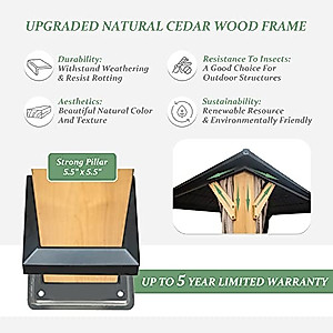 domi outdoor living 12x14 ft Wood Gazebo, Cedar Frame Hardtop Gazebo with Galvanized Steel Double Roof, Netting & Curtains, Patio Pergola Pavilion for Patio, Backyard, Deck, Lawns