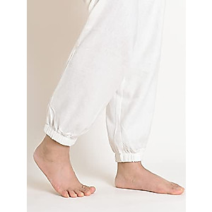Weintee Women's Linen Joggers with Pockets L White