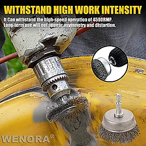 WENORA 20 Pack Wire Brush Wheel for Drill Set, Wire Brush for Drill 1/4 Inch Hex Shank 0.012 inch Coarse Carbon Steel, Wire Wheel for Drill for Cleaning Rust and Abrasive,Wire Brush Drill Attachment