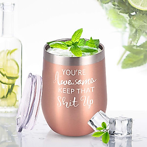 GINGPROUS You're Awesome Keep That Up Birthday Gifts Wine Tumbler for Women, 12 Oz Insulated Wine Tumbler with Saying, Inspirational Funny Gift Idea for Best Friends Girlfriend Coworker, Mint…