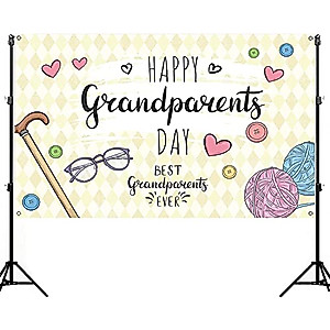 Nepnuser Happy Grandparents Day Photo Booth Backdrop School Event Retirement Love Grandparents Party Decorations Grandpa Grandma Holiday Photo Wall Decor (7×5ft)