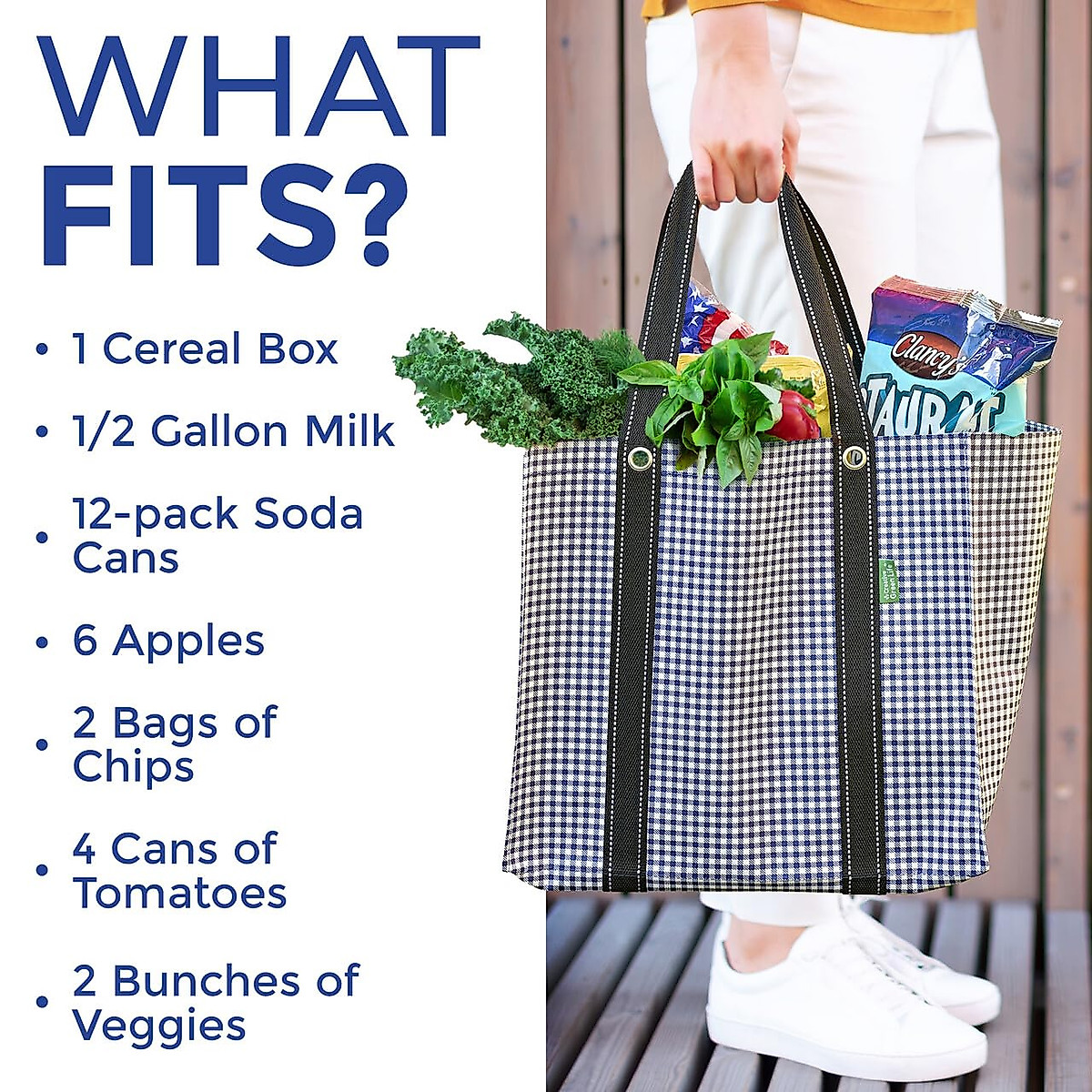 Heavy Duty Reusable Grocery Bags, Foldable Grocery Reusable Bags, 3-Pack Multipurpose Grocery Tote Bags, X-Large Reusable Grocery Bags with Handles & Hard Bottom (10 Gallons, Blue)