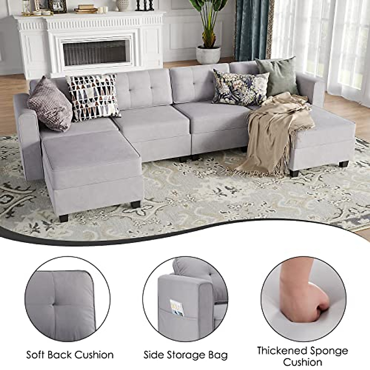Soohow SF002-3SEAT-U Sofas, 3-Seat U-Shaped, Grey