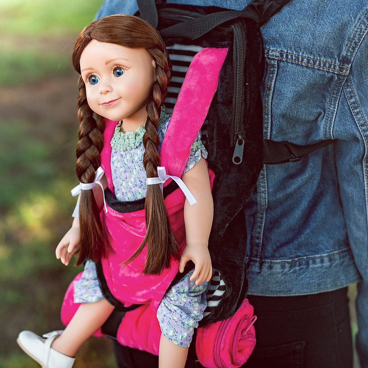 THE QUEEN'S TREASURES Pink, White and Black Doll Carrier Backpack and Doll Sleeping Bag, Compatible with 18" American Girl & 15 in Bitty Babies. Doll NOT Included