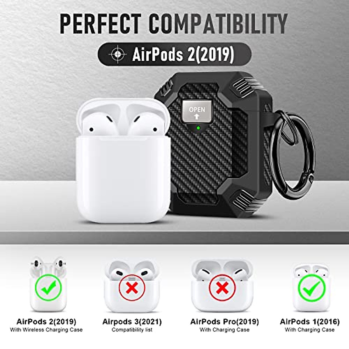Maxjoy Compatible with Airpods 1st & 2nd Generation Case, Full Body Rugged Carbon Fiber Hard Shell Protective Case Cover with Keychain for Airpods 1st & 2nd Generation Case, Black