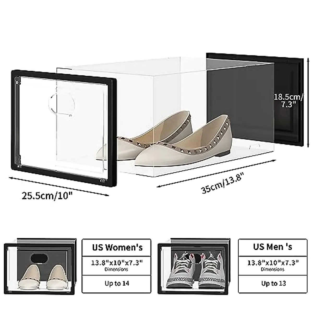 JOISCOPE 12 Pack Shoe Storage Boxes, Fit up to US Size 13, Clear Plastic Stackable Shoe Organizer for Closet, Space Saving Foldable Shoe Containers Bins Sneaker Container, Black