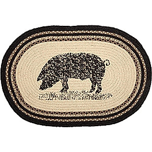 VHC Brands Sawyer Mill Charcoal Farmhouse Animal Design Area Entry Dining Room Living Room Kitchen Floor Cover Oval Jute Rug w/ Rug Pad 20x30 Pig