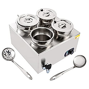 110V Commercial Soup Warmer ,Electric Food Warmer Adjustable Temp. 86-185℉, Stainless Steel Countertop Soup Pot with Tap, Food Warmer for Cheese/Hot Dog/Rice (4x4.2 Qt)