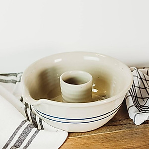 Martinez Pottery Hand Made Heritage Blue Stripe Stoneware Chicken Cooker