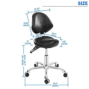 ajorah Adjustable Saddle Chair Stool with Back Rest,Heavy Duty Ergonomic Stool Chair for Laboratory, Clinic, Salon, Manicure,Tattoo (Black, with Backrest)