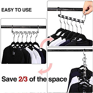 KLEVERISE 4 Pack Metal Space Saving Hangers - Magic Cascading Hanging Hangers Stainless Steel Clothes Hangers - Clothing Closet Space Saver Storage Organizers