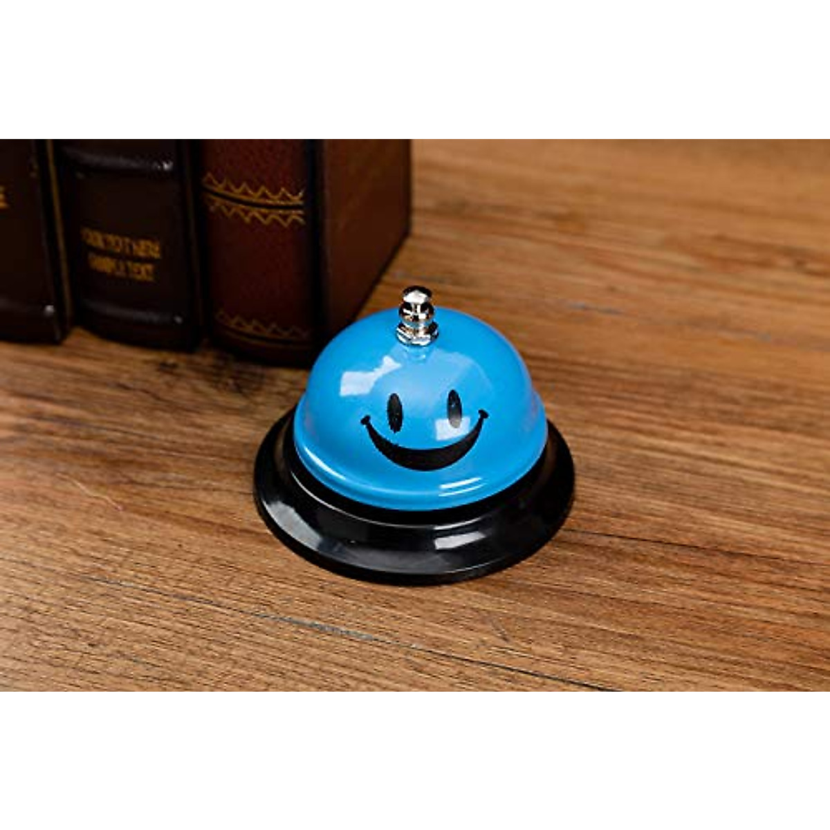 ASIAN HOME Call Bell, 3.35 Inch Diameter, Metal Bell, Blue Smiley Face, Desk Bell Service Bell for Hotels, Schools, Restaurants, Reception Areas, Hospitals, Customer Service, Blue (2 Bells)