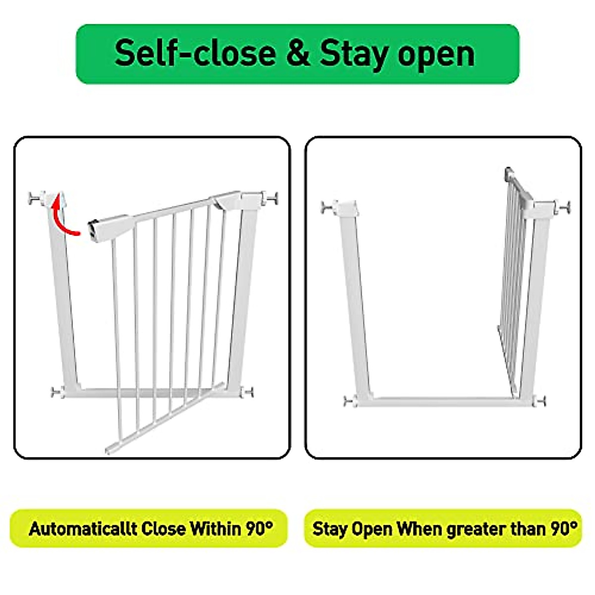 ALLAIBB Walk Through Baby Gate Auto Close Tension White Metal Child Pet Safety Gates with Pressure Mount for Stairs,Doorways and kitchen (White, 57.09"-59.84")